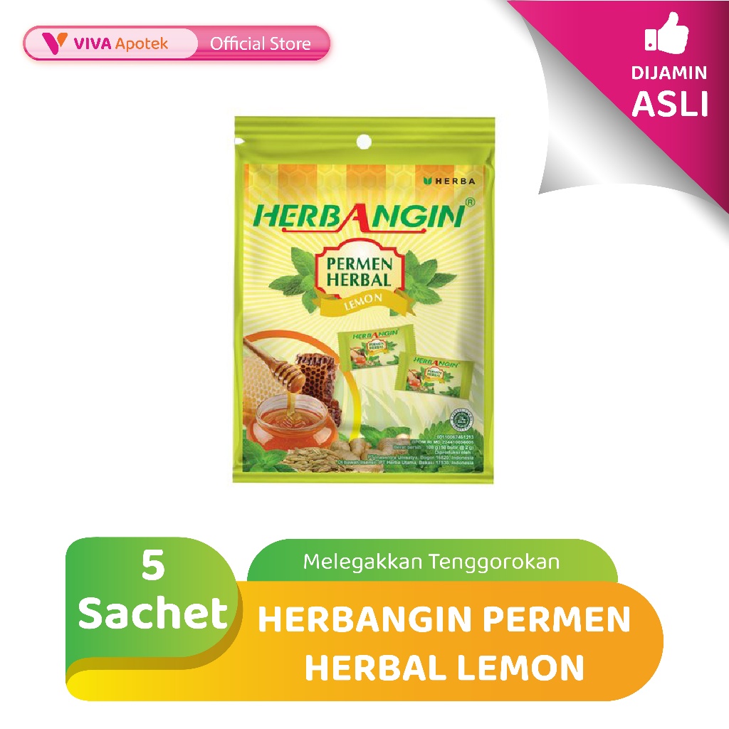 Jual Herbangin Permen Herbal Lemon Melegakkan Tenggorokan (5 Sachet ...