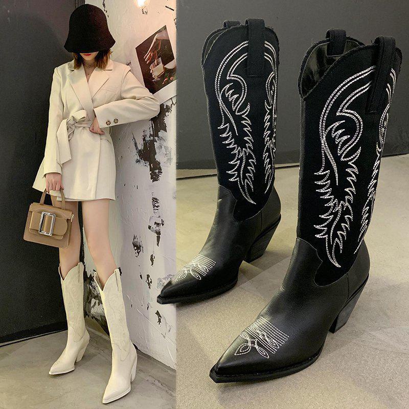 Jual New Western Cowboy Boot Retro Skinny Boots Pointed High ...