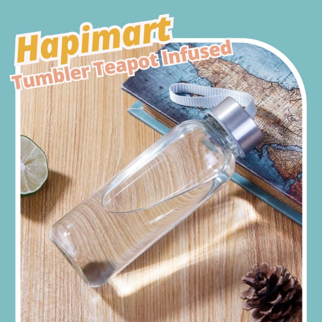 Jual Botol Minum Infused 420ML 500ML Tumbler Kaca Bening Polos Tutup ...