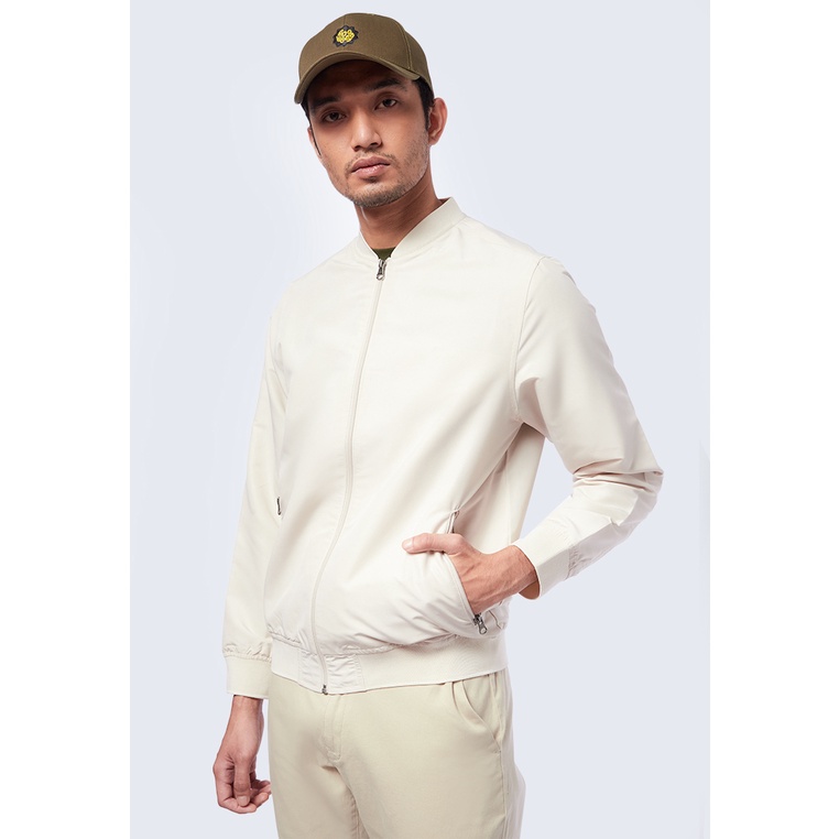 Jual Executive Slim Fit Bomber Jacket Beige | Shopee Indonesia