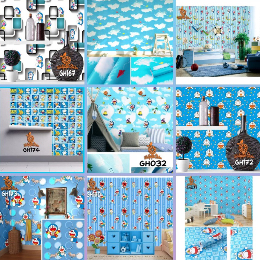 Jual Terbaik.. WALLPAPER DINDING ukuran 45 cm x 10 M Motif DORAEMON 3D KOTAK BIRU LILO N STITCH ...