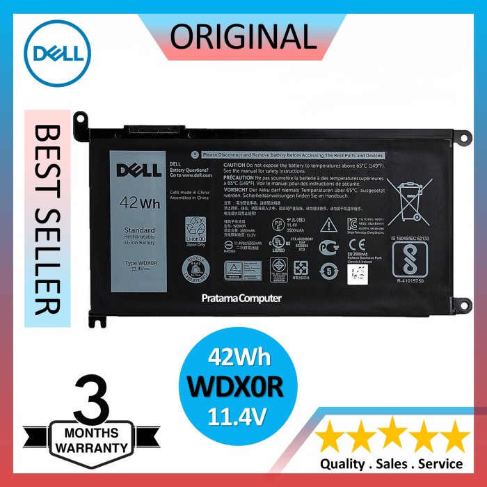 Jual Baterai Laptop Dell Original Inspiron Model WDXOR WDX0R 3CRH3 ...