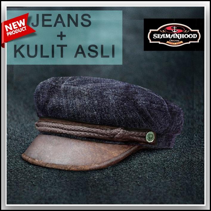 Jual Bahagia Topi Sailor Fiddler Hat Kapten Pelaut Jeans Mix Kulit Asli ...