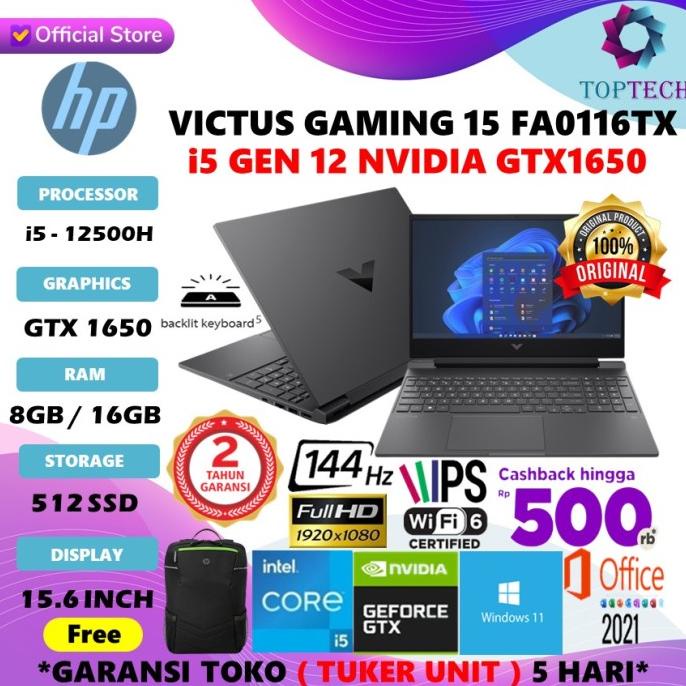 Jual Hp Victus Gaming 15 Fa0116Tx I5 12500H 16Gb 512Ssd Gtx1650 4Gb W11 Ohs Stok Terbatas ...