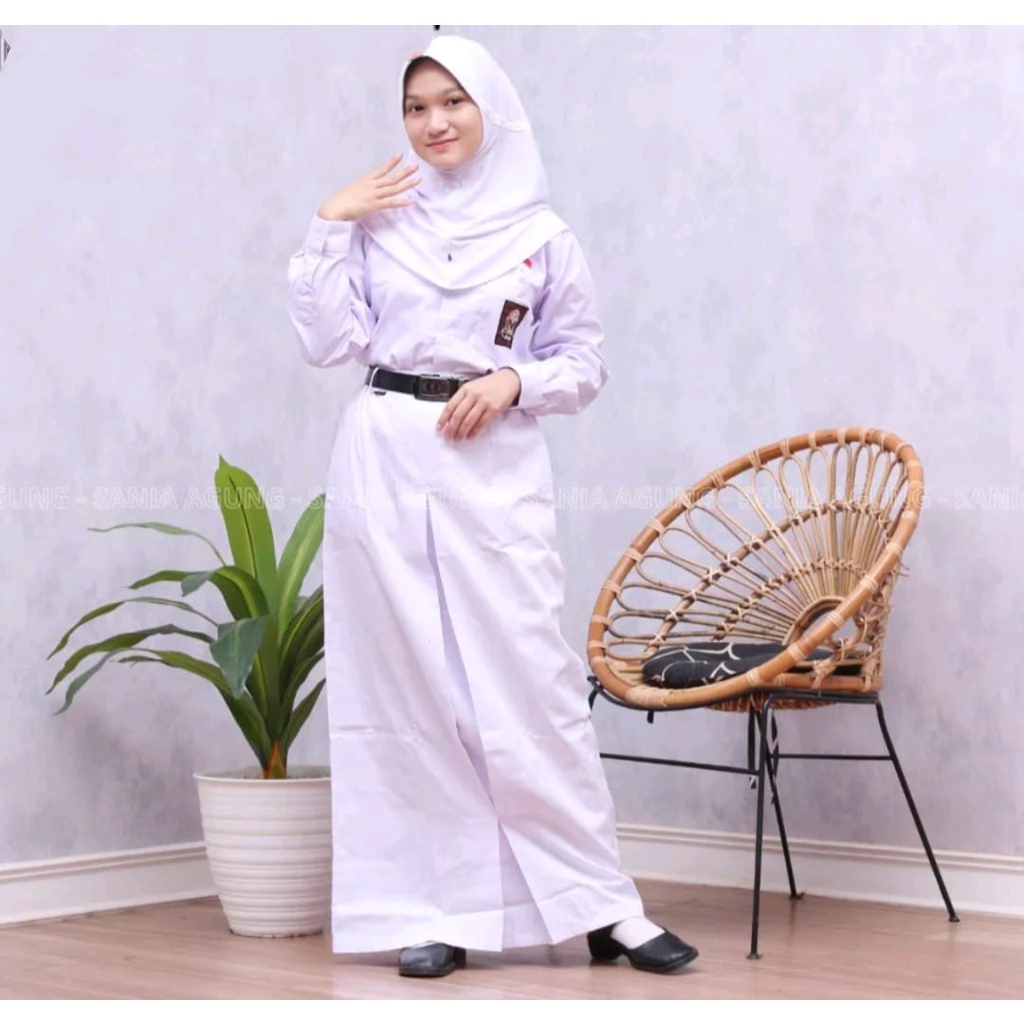 Jual ROK SPAN PANJANG PUTIH Rok SPAN BELAH TENGAH Rempel Depan Sekolah ...