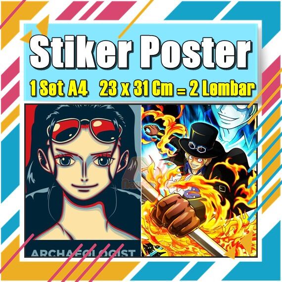 Jual Poster Stiker Label One Piece 3 Luppy Zoro Brock Sanji Coper Nami