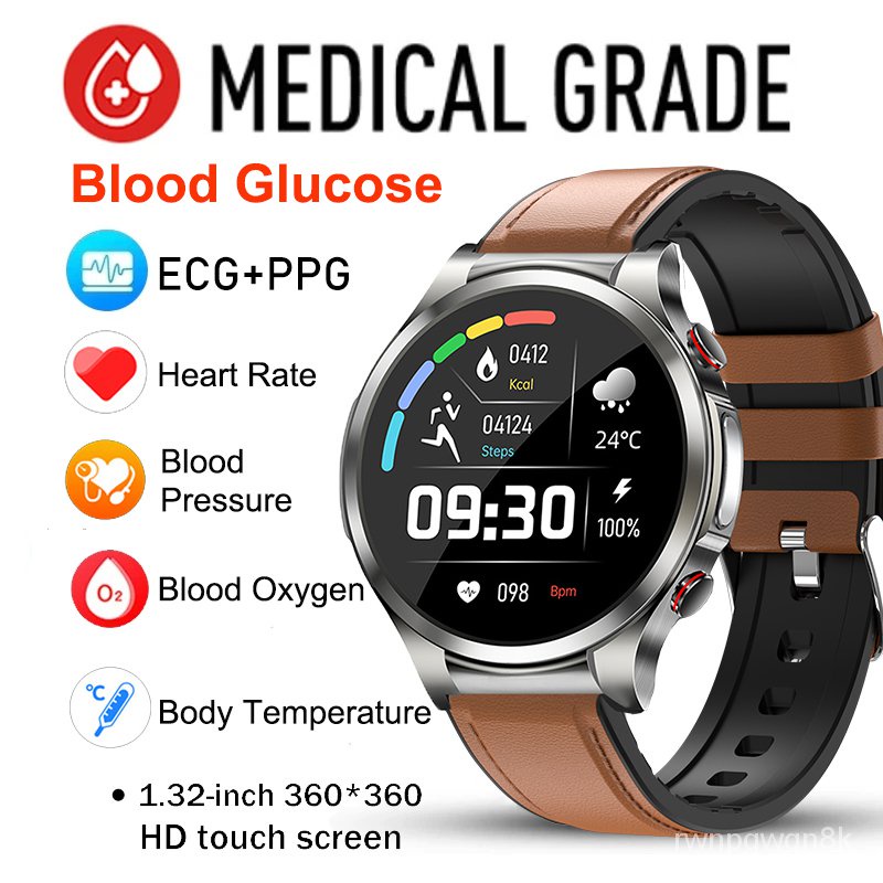 Jual New Blood Glucose Smartwatch ECG PPG Monitoring Heart Rate Blood ...
