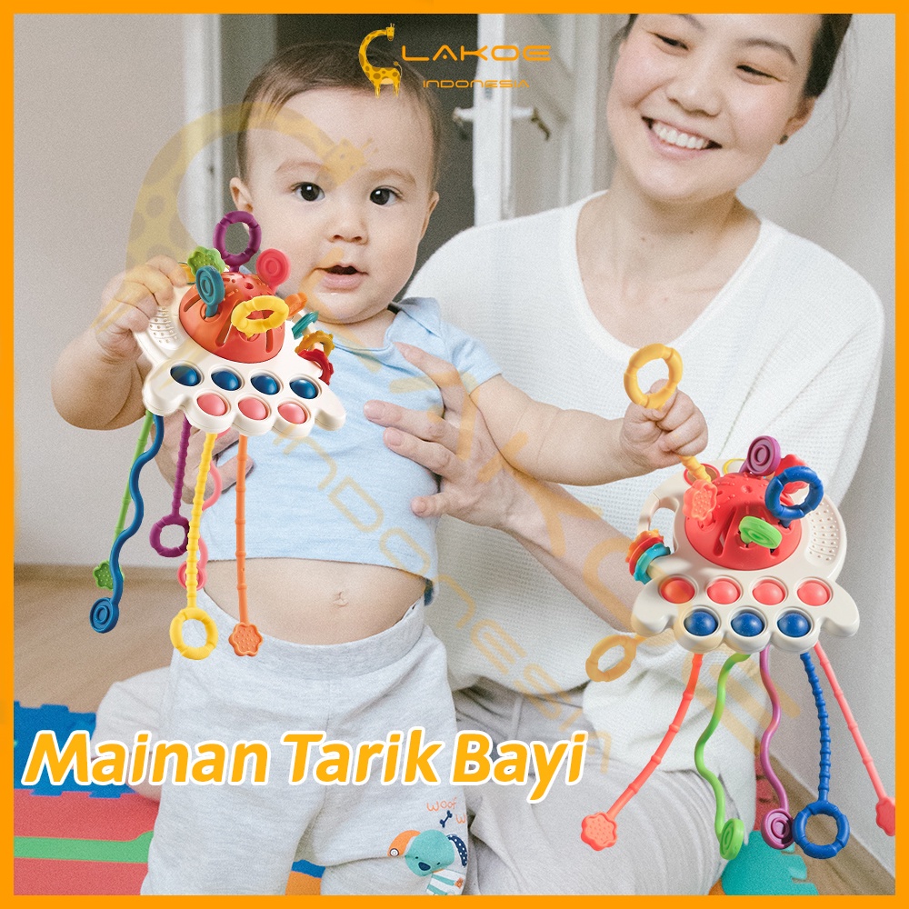 Jual LAKOE Mainan Gigitan Bayi 4 in 1Pop It Teether Bayi Tarik Panjang ...