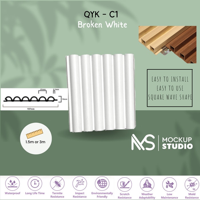 Jual WPC Wall Panel Indoor Half Round 15 Broken White | Shopee Indonesia