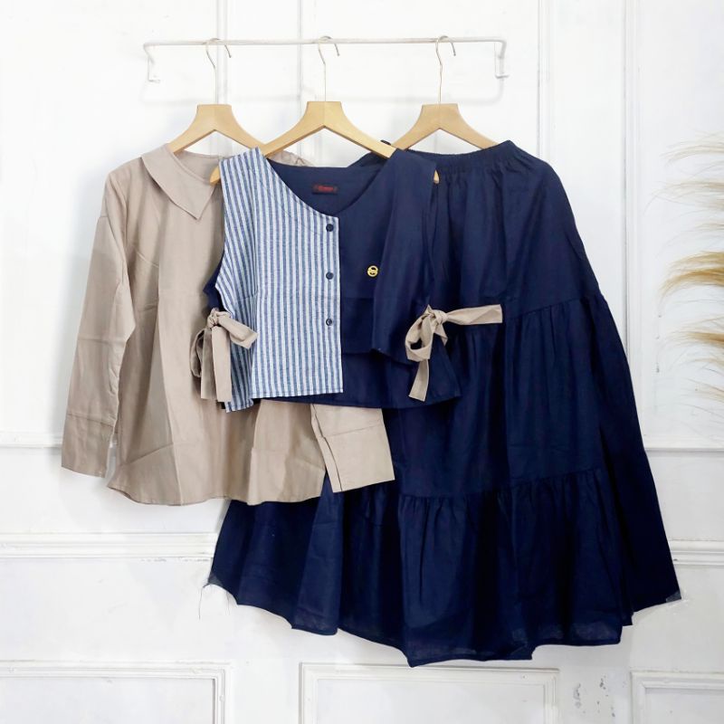 Jual 3 in 1 Set Rok + Vest Kancing//Setelan Rok//Set Vest Salur ...