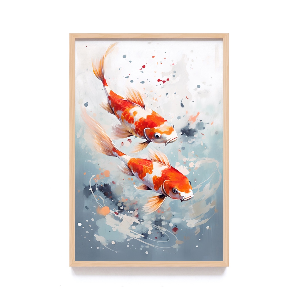 Jual Lukisan Poster Print Ikan Koi frame kayu, dekorasi dinding kamar ...