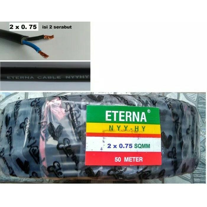 Jual KABEL LISTRIK SERABUT HITAM ETERNA NYYHYO 2X0.75/ROLL/50METER | Shopee Indonesia