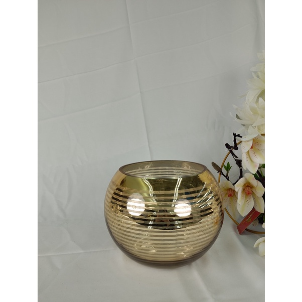 Jual Vas Bunga Hias Bulat Mini Artificial Warna Gold Motif Salur ...