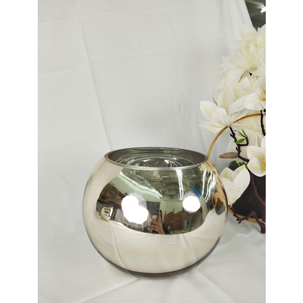 Jual Vas Bunga Hias Bulat Artificial Warna Silver Perak Motif Polos ...