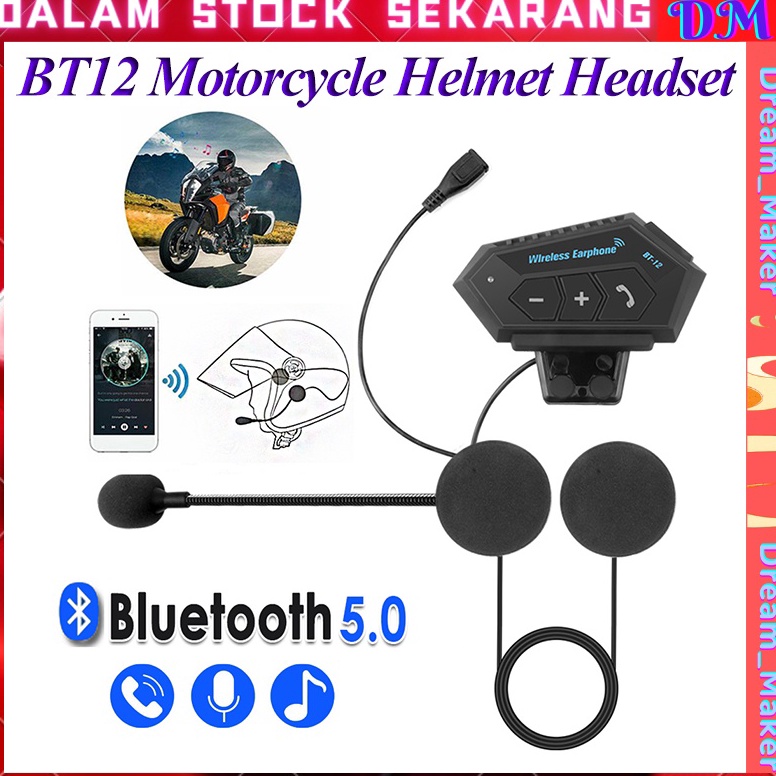 Jual RECOMENDED BT12 Moto Helmet Headset Bluetooth 5.0 Helm Sepeda ...