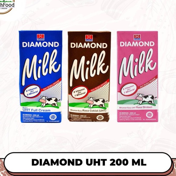 Jual Susu UHT Diamond Milk 200 ml (Full Cream / Chocolate/ Strawberry) | Shopee Indonesia