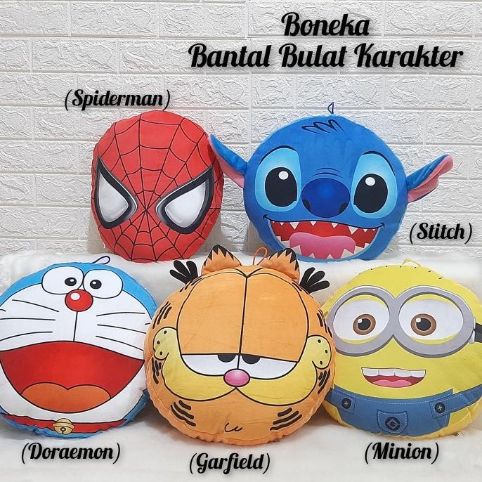Jual Boneka Bantal Bulat Karakter Stitch Minion Doraemon Garfield ...