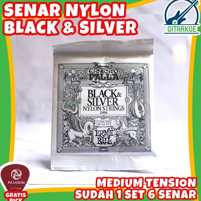 Jual Trend Terbaru Senar Nylon ERNIE BALL Gitar Klasik Black & Silver ...