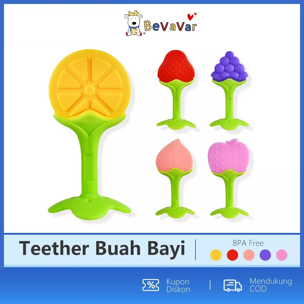 Jual BEVAVAR Teether Bayi Silikon Teether Gigitan Bayi Bentuk Buah ...