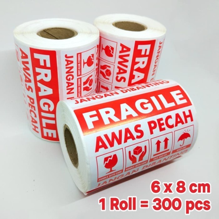 Jual Sticker Fragile Awas Pecah 6 X 8 Cm Jangan Dibanting (1 Roll/ 300 ...