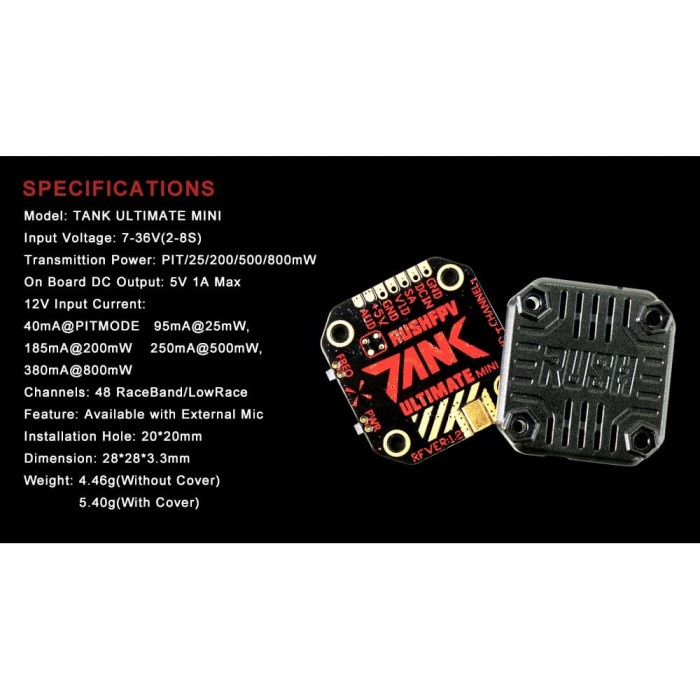 Jual RUSH - TANK ULTIMATE MINI PIT/25/200/500/800MW 48CH FPV RACING VTX ...