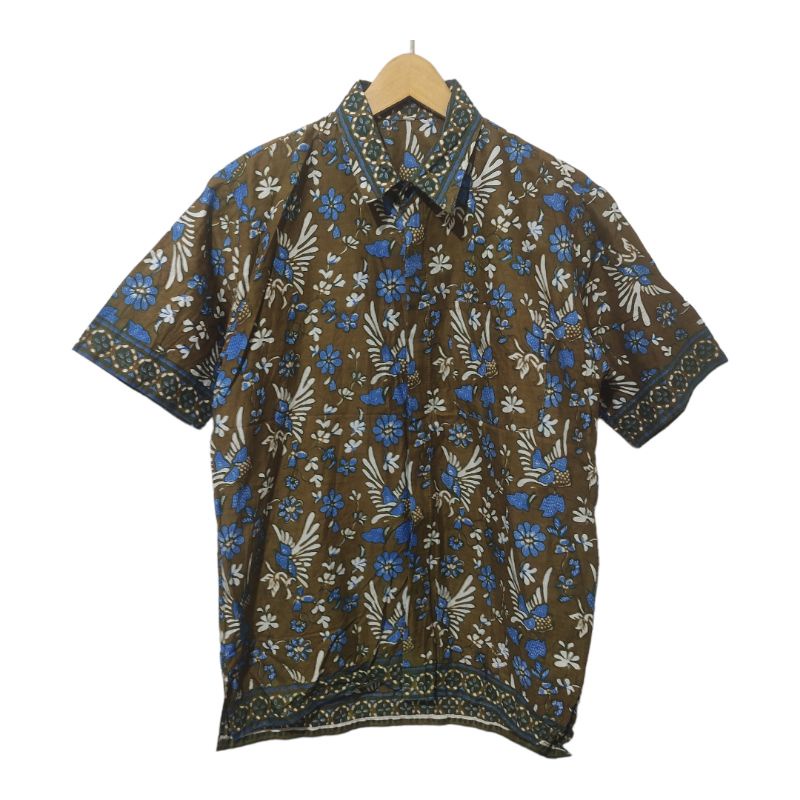 Jual kemeja batik coklat bunga biru L ( minus) | Shopee Indonesia