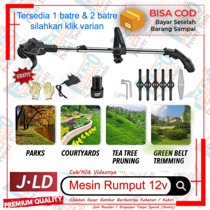 Jual [Gunting] Mesin Potong Rumput Cordless Jld Tools 1 Baterai 12 Volt ...