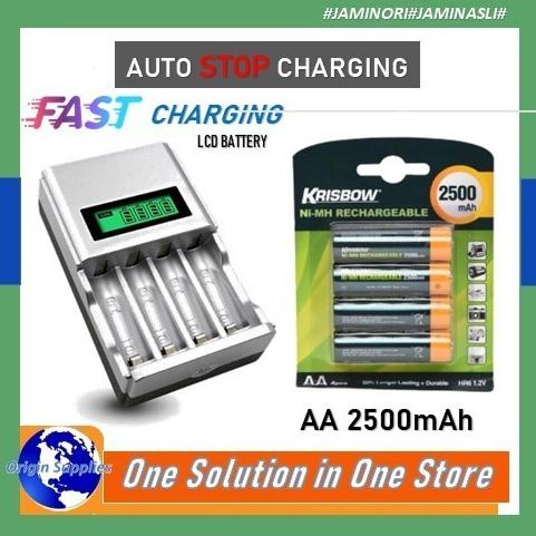 Jual Krisbow Set Baterai Rechargeable Size Aa 2500 Mah 4 Pc+ Quick ...