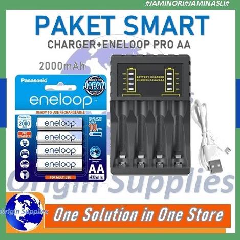 Jual Paket Smart Charger + 4 Baterai Rechargeable Aa Eneloop 2000Mah Original | Shopee Indonesia
