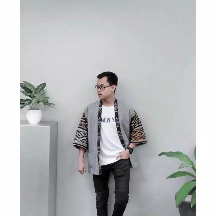 Jual outer kimono tenun-Batik tenun pria abu | Shopee Indonesia