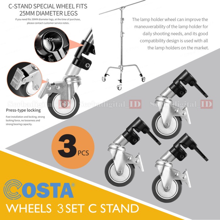 Jual Roda C Stand/ Light Stand/ Tripod Stainless Steel Wheels 3Pcs For ...