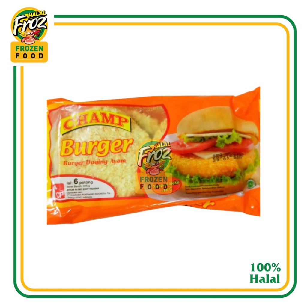 Jual Chicken Burger Ayam Champ isi 6 pcs 315 gram Champ HFPRS | Shopee ...