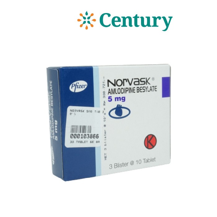 Jual NORVASK 5 MG 1 STRIP ISI 10 TABLET / AMLODIPINE / JANTUNG ...