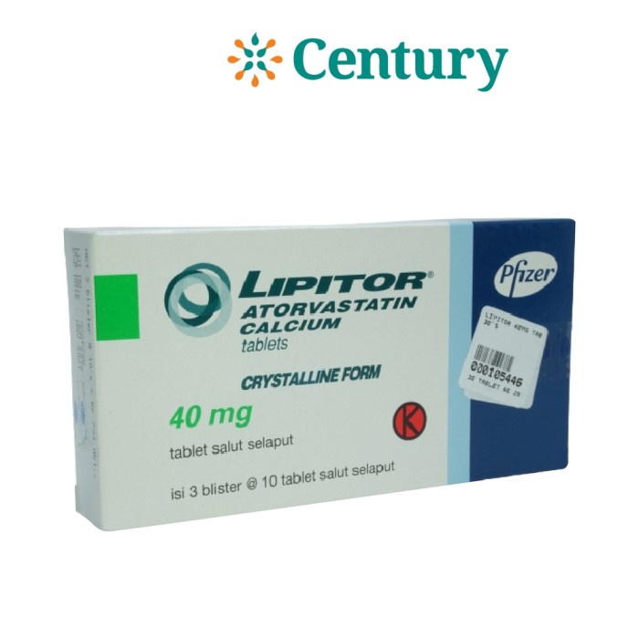 Jual LIPITOR / LIPITOR 40 MG 1 BLISTER ISI 10 TABLET / ATORVASTATIN / KOLESTROL / OBAT ...