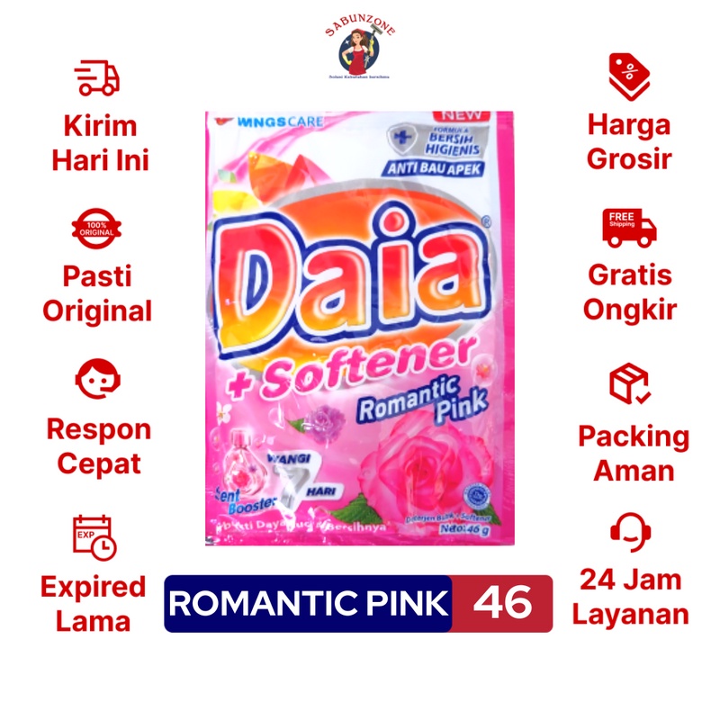 Jual Deterjen Bubuk Daia + Softener Romantic Pink Sachet 46gr | Shopee Indonesia