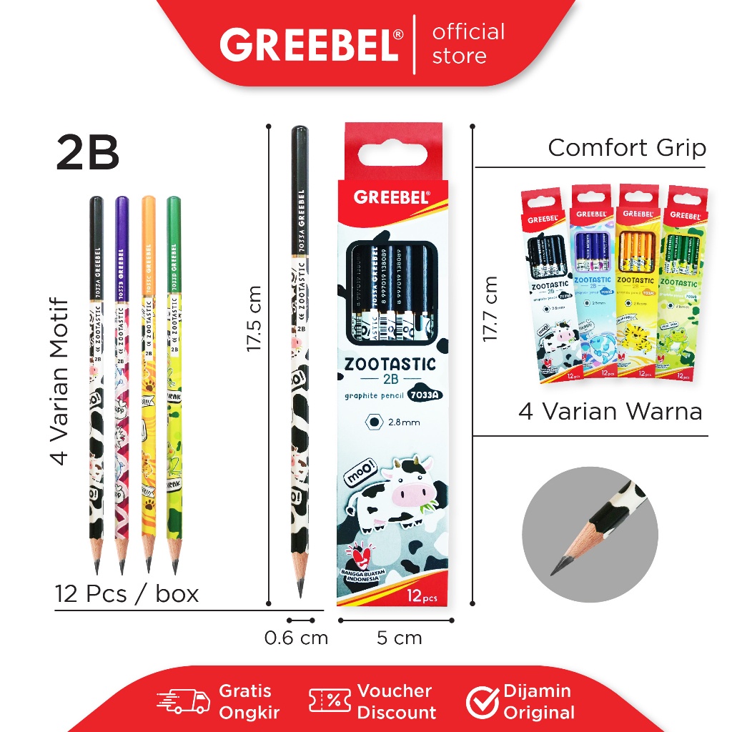 Jual GREEBEL GRAPHITE PENCIL 2B ZOOTASTIC HEWAN FRUIT dream 12 PCS ...