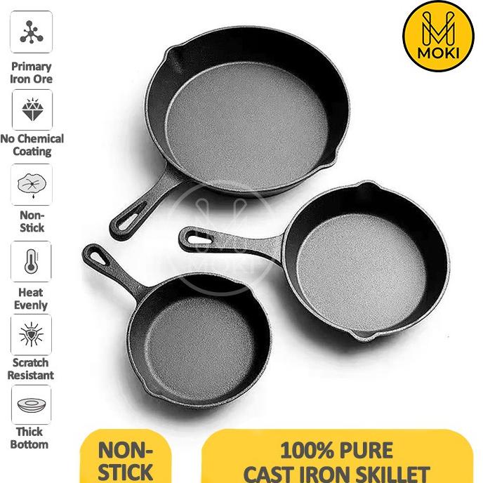 Jual MOKI 100% Pure Cast Iron Skillet / Fry Pan 25 cm | Shopee Indonesia