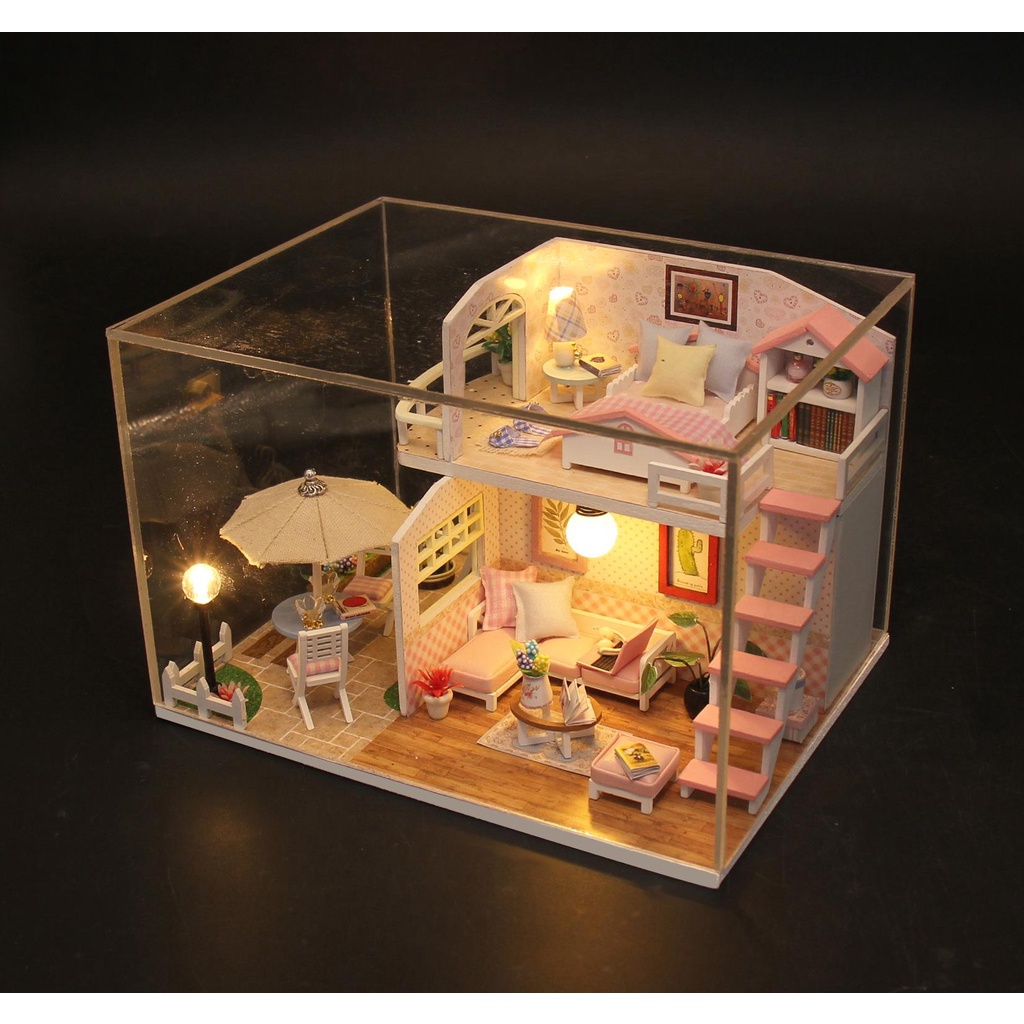 Jual Rumah Pink Pondok DIY Baru Model Vila Mini Rakitan Tangan Hadiah ...
