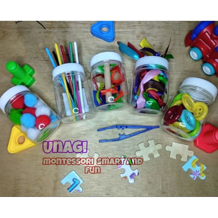 Jual ' hv PAKET LENGKAP MAINAN ANAK MONTESSORI SENSORI 5 IN 1 BUSY jar ...