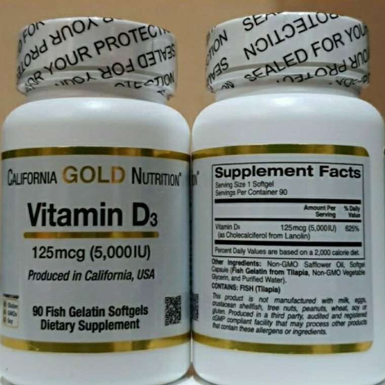 Jual Vitamin D3 Vit D-3 5000IU 90 Softgels California Gold Nutrition ...