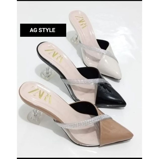 Jual Sandal Wanita Heels Hak Kaca Kerucut 7 cm Selop Bapau Jelly ...
