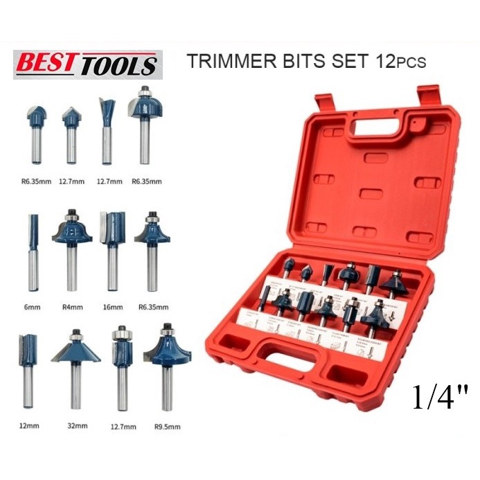 Jual Mata profil set 12pcs / router bit set / mata trimmer kayu wooden ...