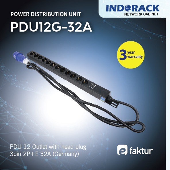 Jual Pdu12G-32L - Pdu 12 Outlet With Head Plug 3Pin 2P+E 32A - Indorack ...