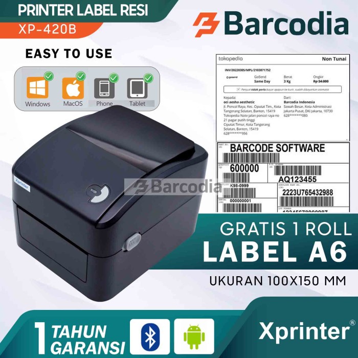 Jual PRINTER BARCODE LABEL THERMAL BLUETOOTH XP-420B BI-420B A6 / 110MM ...