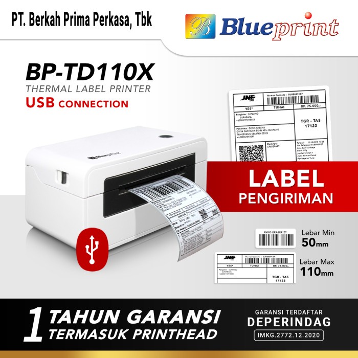 Jual Printer Barcode Thermal Printer Label Resi A6 BLUEPRINT TD110X USB ...