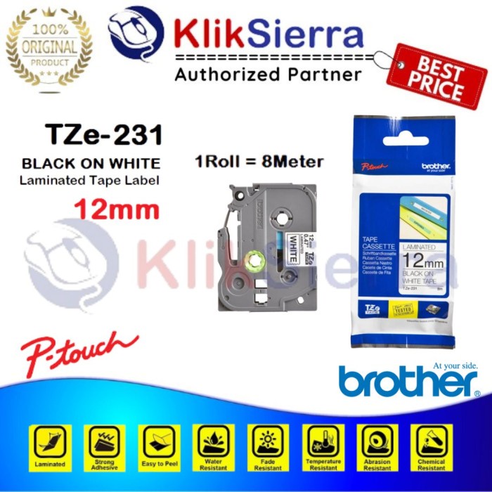 Jual BROTHER TZe-231 12mm PTouch Tape Label TZe231 Black on White ...