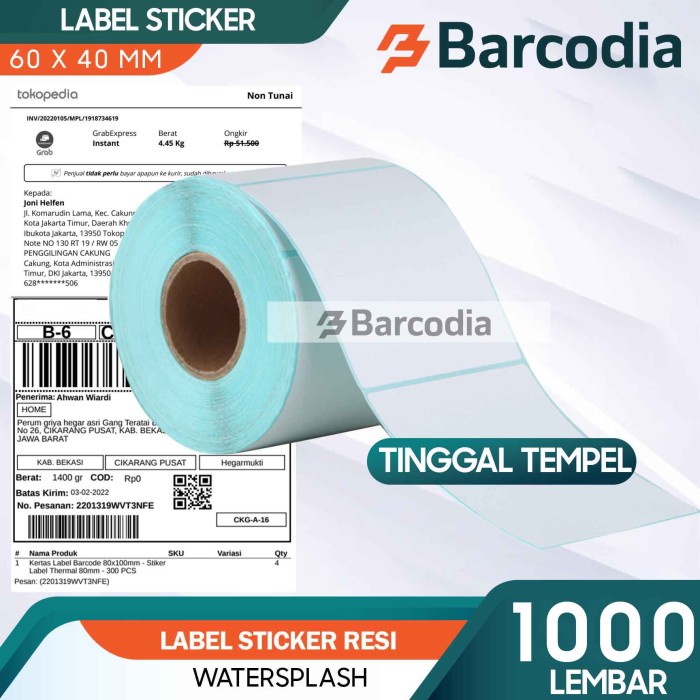 Jual LABEL BARCODE 60 X 40 KERTAS STICKER THERMAL 60x40 mm (500 pcs ...