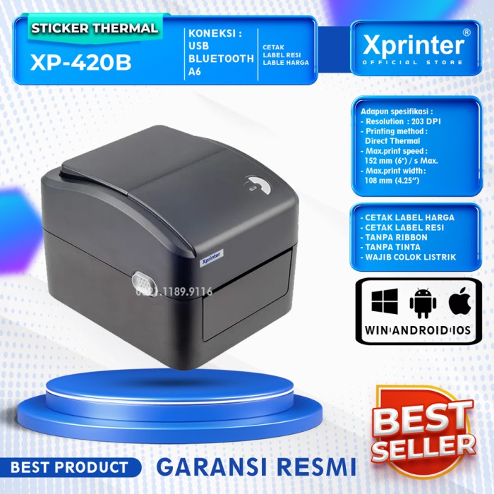 Jual PRINTER BARCODE LABEL THERMAL XPRINTER XP-420B USB+BLUETOOTH BLACK ...