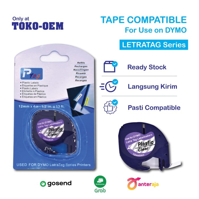 Jual DYMO LETRATAG LABEL TAPE CLEAR PLASTIC 12MM | Shopee Indonesia