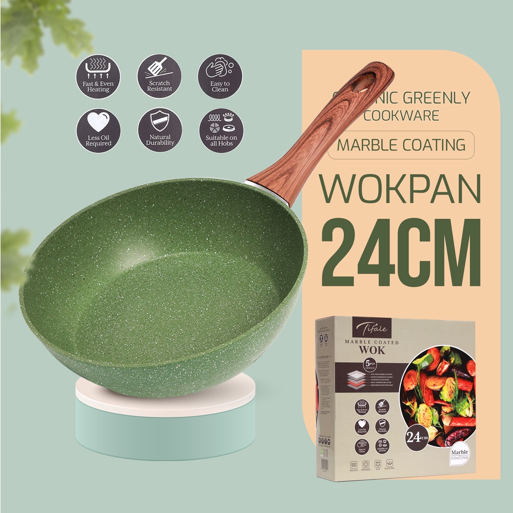 Jual Tifale by Hongzhuo 3in1 Organic Greenly Cookware Marble Coated Anti lengket Handle Bakelite ...